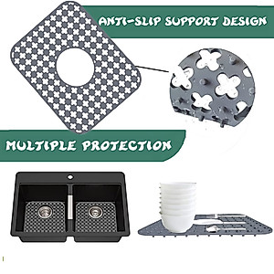 Kitchen Sink Silicone Protector Mat: 2 PCS Sink Mats for Center Drain, Folding Non-slip Support Grid Sink Mat for Bottom of Stainless Steel Porcelain Sink Protectors Mat 13.8'' x 11.8''