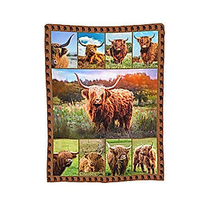 Highland Cow Throw Blanket Highland Cow Animal Plush Blanket Gifts for Girls Women Adults Highland Cattle Fleece Blanket Soft Cozy Warm Cow Blanket Decor for Couch Bed Dorm Sofa 40''X50''