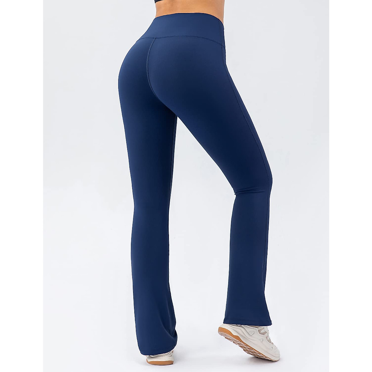 Ukaste Women's Casual Bootleg Yoga Pants Flare V Crossover Waisted Workout Leggings (Dark Blue, M)