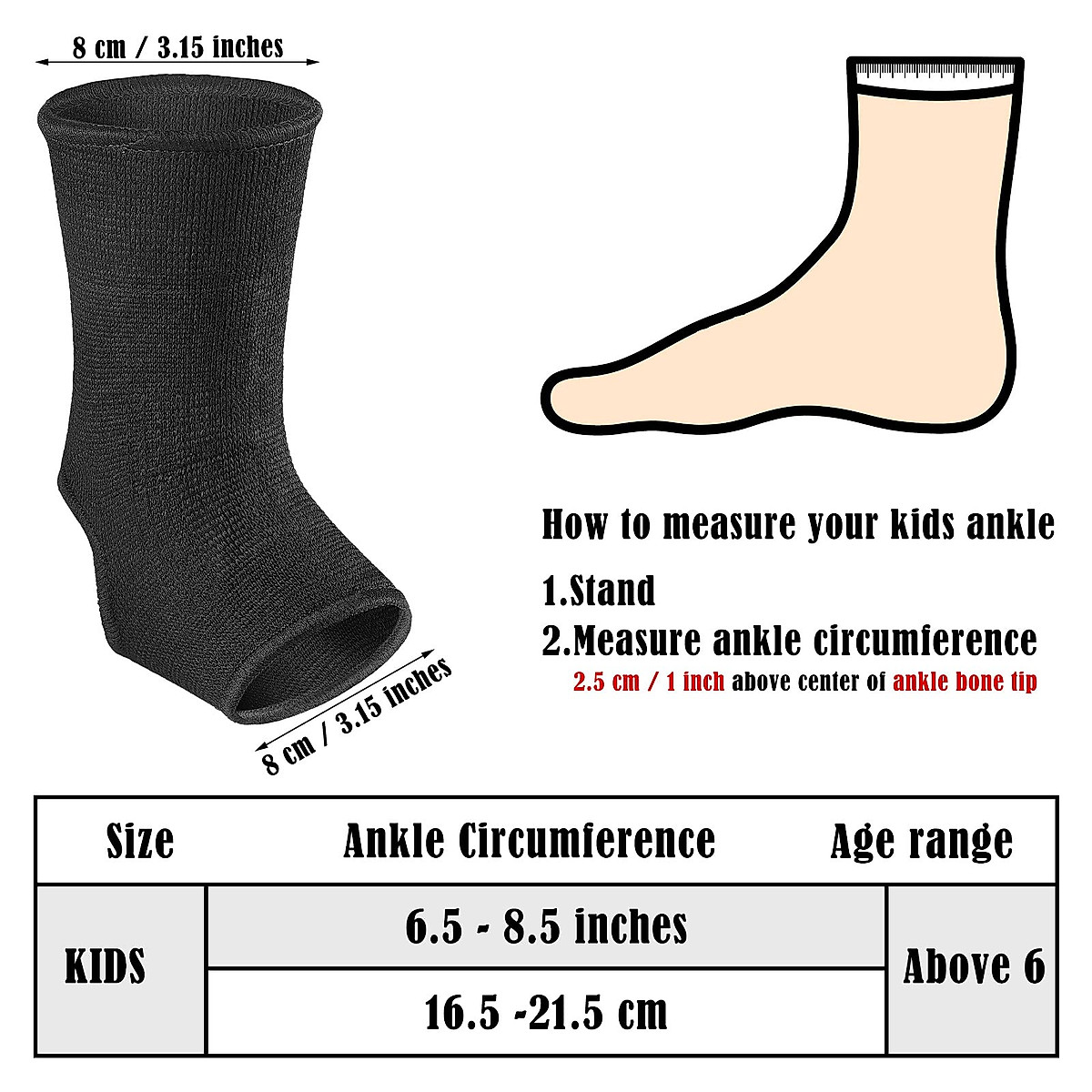 Loopeer 6 Pairs Kid Compression Ankle Brace Knitted Ankle Sleeve Breathable Ankle Support Socks Plantar Fasciitis Braces for Girls Boys Kids Sprained Ankle Running Fitness, Blue and Black