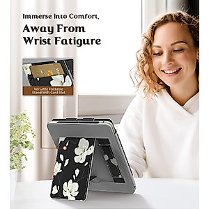 MoKo Case for 6.8" Kindle Paperwhite (11th Gen 2021) and Kindle Paperwhite Signature Edition, Slim PU Shell Cover Case with Auto-Wake/Sleep for Kindle Paperwhite 2021 E-Reader, Black & White Magnolia