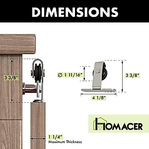 Homacer Mini Brushed Nickel Non-Bypass Sliding Barn Door Hardware Kit, for Two/Double Doors, 54-inch Long Flat Track, Bent T-Shape Design Roller, Cabinet TV Stand Console Use…