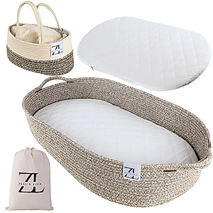 ZEAL'N LIFE Baby Changing Basket with Diapers Basket, Blanket & Changing Pad for Dresser, Potable Changing Pad, Baby Changing Pad, Changing Pad for Dresser, Moses Basket for Newborns (Brown)