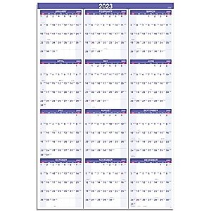 2023 Yearly Wall Calendar - Yearly Wall Calendar2023, 2023 Wall Calendar with Julian Date, From Jan.2023 to Dec.2023, Thick Paper, Vertical, 34.8" x 22.8" (Open) - Purple