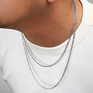 Nuragold 10k White Gold 3mm Solid Cuban Link Chain Curb Pendant Necklace, Mens Womens Jewelry 16" 18" 20" 22" 24" 26" 28" 30"