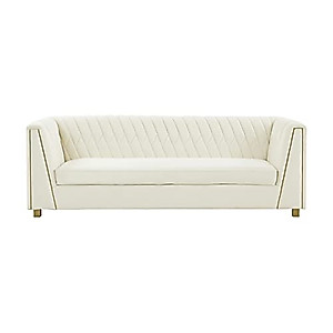 TOV Furniture Wafa 30.4" H Transitional Velvet Upholstered/Wood Sofa in Cream