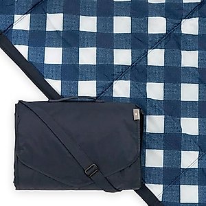Little Unicorn 5'x5' Outdoor Family Picnic & Beach Blanket | Durable & Water-Resistant Fabric | Compact Fold & Easily Wipes Clean | Zipper Pocket (Navy Plaid)