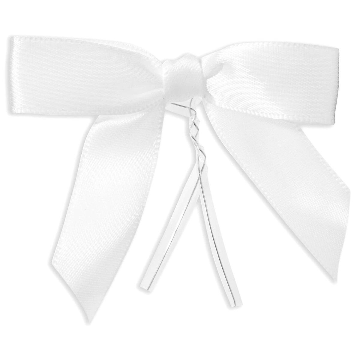 100 Pack White Twist Tie Bows for Crafts, Pre-Tied Satin Ribbon for Gift Wrap Bags, Party Favors, Baked Goods (2.5 x 3 in)