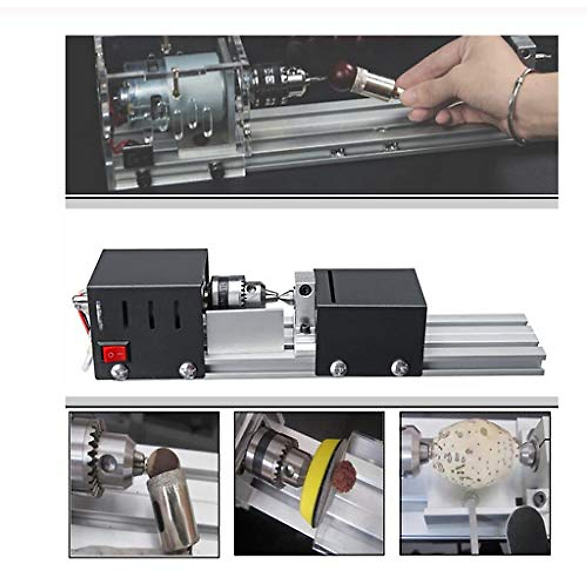 BACHIN Mini Lathe Beads Polisher Machine DIY CNC Machining for Table Woodworking Wood DIY Tool Lathe Standard Set DC 12V-24V 96W