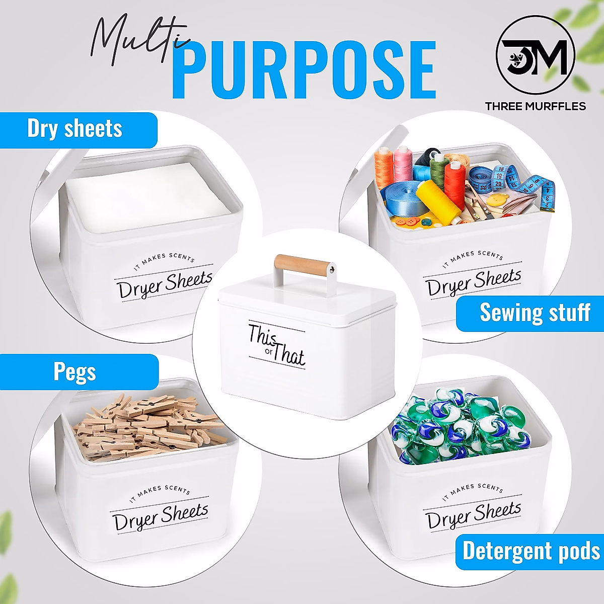 Three Murffles | Dryer Sheet Holder | White Dryer Sheet Dispenser | Laundry Room Organization and Storage Containers | Farmhouse Laundry Room Decor and Accessories | Cute Laundry Organization