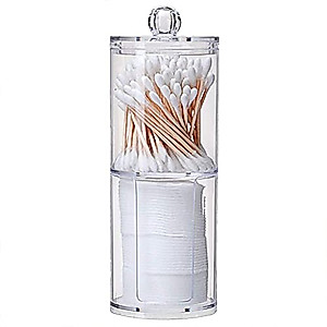 2PCS Plastic Cotton Ball and Swab Holder with Lid Bathroom Jar Clear Acrylic Cotton Pad Container Storage Beauty Makeup Organizer for Cotton Swabs, Q-Tips