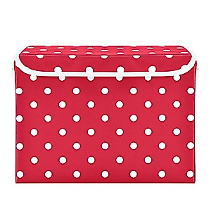 Kigai Storage Basket Red Polka Dot Storage Boxes with Lids and Handle, Large Storage Cube Bin Collapsible for Shelves Closet Bedroom Living Room, 16.5x12.6x11.8 In
