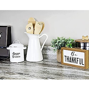 AuldHome Grease Container, White Enamelware Bacon Grease Can with Strainer, Farmhouse Style, Keto-Friendly