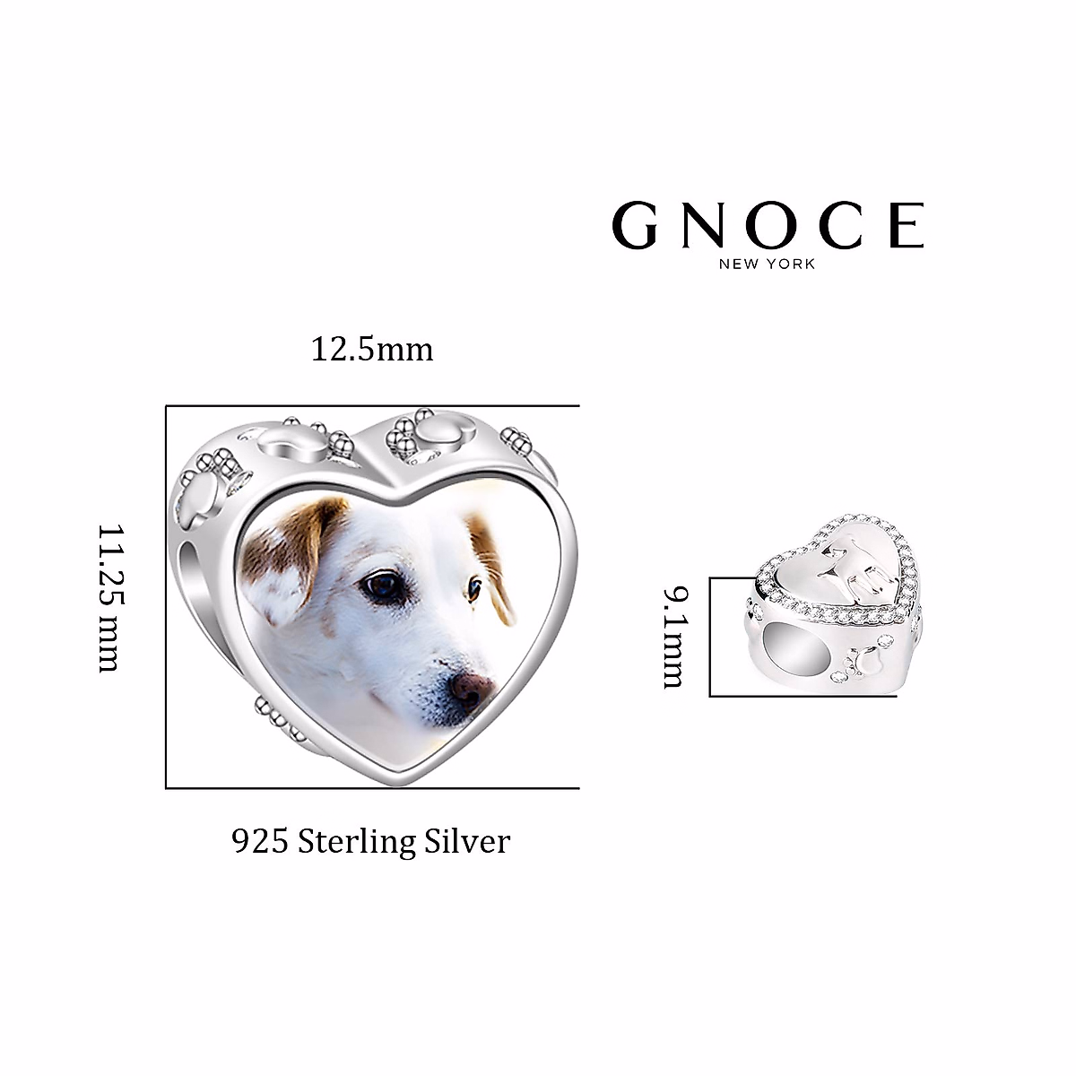 GNOCE Custom Photo Charms Bead For Dog Personalized Photo Animals Charm 925 Sterling Silver Pendant for Bracelets (Pet)