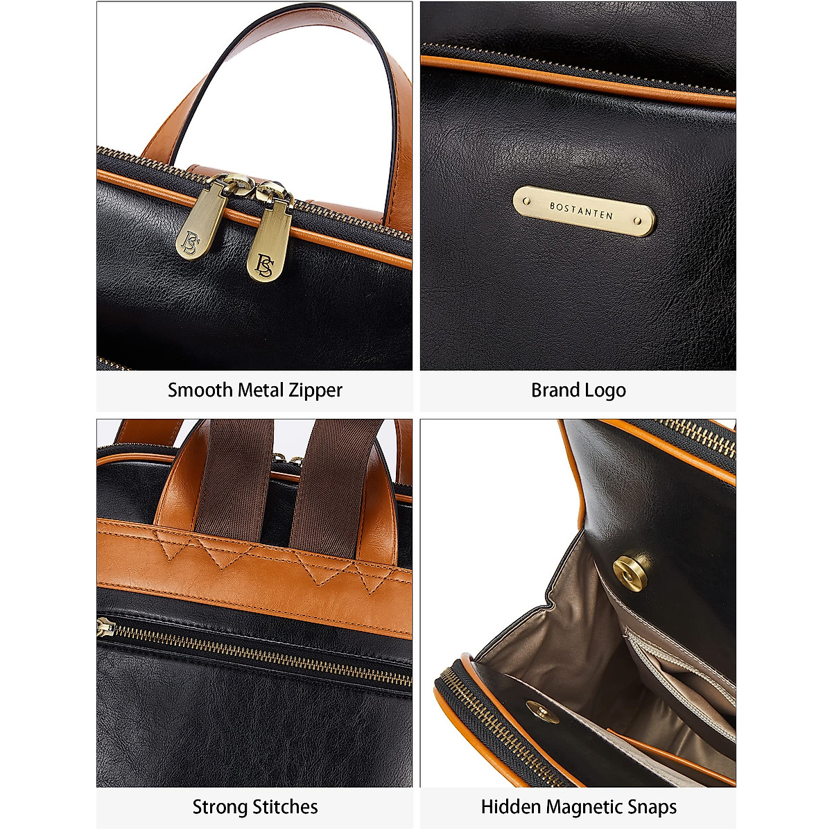 BOSTANTEN Womens Laptop Backpack, 15.6 inch Leather Computer Back Pack Business College Daypack Vintage Large Travel Bag