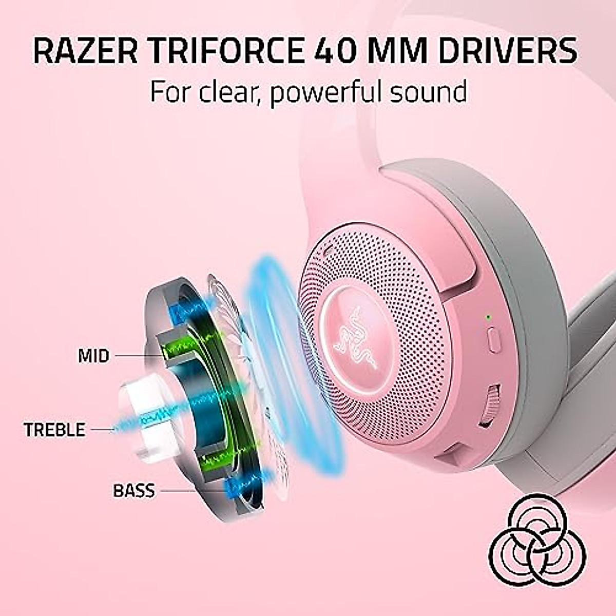 Razer Kraken Kitty V2 BT Wireless RGB Headset: Chroma RGB Kitty Ears & Earcups - Bluetooth 5.2-40 mm Drivers - Noise-Cancelling Mics - Lightweight - 40 Hr Battery w/Type C Charging - Quartz Pink