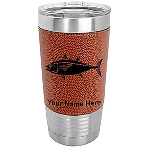 LaserGram 20oz Vacuum Insulated Tumbler Mug, Tuna Fish, Personalized Engraving Included (Faux Leather, Basketball Style)