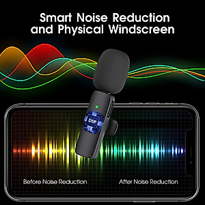 Kdewere 2 Pack Wireless Lavalier Microphone for iPhone iPad, Lapel Mics Plug-Play 2.4G Ultra-Low Delay Built-in Noise Reduction Chip 8H Working Time for Video Recording Interview Podcast Vlog YouTube