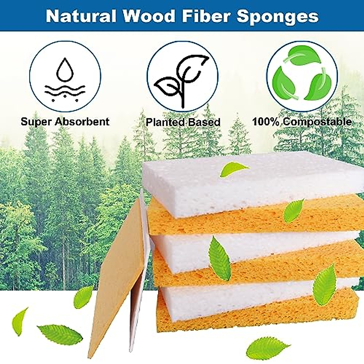 Large Kitchen Sponges for Dishes,Pop Up Eco Friendly Bathroom Cleaning Sponge for Countertop,Tiles,Walls,Floors,Natural Compostable Scrubber for Dish,Car,Kayak,Compressed Cellulose Sponges 6 Pack