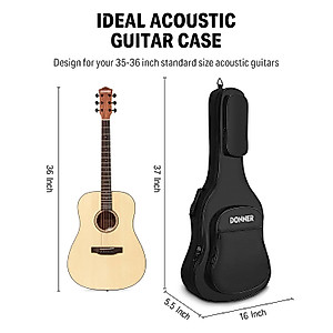 Donner 36 Inch Acoustic Guitar Case, 0.4 Inch Thick Padding Sponge 600D Ripstop Waterproof Nylon Soft Guitar Gig Bag with 3 Pockets and Back Hanger Loop, Black