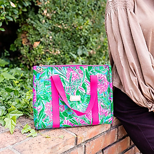 Lilly Pulitzer Cute Lunch Bag for Women, Large Capacity Insulated Tote Bag, Pink/Green Mini Cooler with Storage Pocket and Shoulder Straps, Coming in Hot