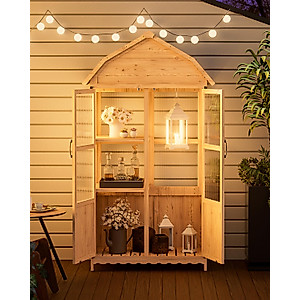 Oarlike Wooden Outdoor Storage Cabinet, 71" Weatherproof Garden Shed with Shelves, Waterproof Roof, Tool Storage for Patio/Backyard/Lawn/Pool (Natural Wood)