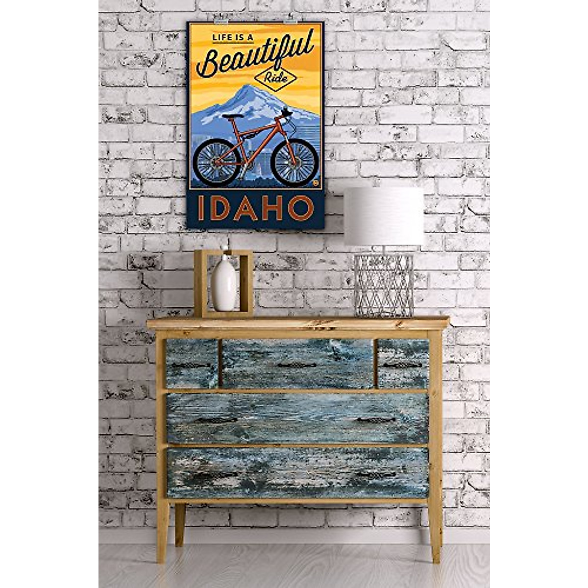 Idaho, Life is a Beautiful Ride, Bike and Mountain (16x24 Giclee Gallery Art Print, Vivid Textured Wall Decor)