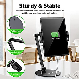 AboveTEK Adjustable Tablet Stand Holder, Long Arm iPad Holder, Flexible and 360 Degrees Rotatable iPad Stand, Compatible with 4.7“- 13.5” Mobile iPhone, iPad, Samsung Tab, Nintendo (Black)