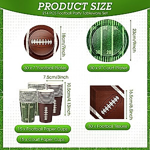 Preboun 214 Pcs Football Party Supplies Dinnerware Set for 30 People, Football Party Decorations Including Plates, Cups, Napkins, Tablecloth, Banner, Knives Forks and Spoons Set for Sports Birthday