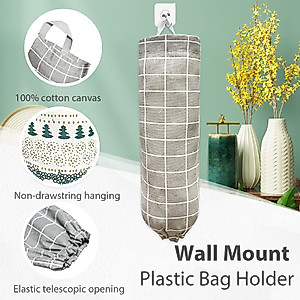 SYIPO Plastic Bag Holder, Reusable Grocery Bag Organizer, Wall Mount, Plaid Grey, 1 Pack, 15.7in x 9.8in
