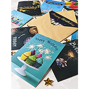 Happy Birthday Cards with Envelopes and Stickers – 20 Unique Designs Greeting Notes, 4x6 Inches when Folded, Thick Cardstock, Matte Finished in a Sturdy Box