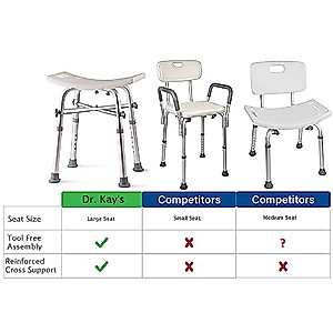 Dr. Kay’s Adjustable Bath Chair with Unique Heavy Duty Crossbar Supports, Shower Stool, Bathroom Chair, Safety Handicap Shower Chair for Inside Shower Seat, Shower Bench, 350 lb Capacity