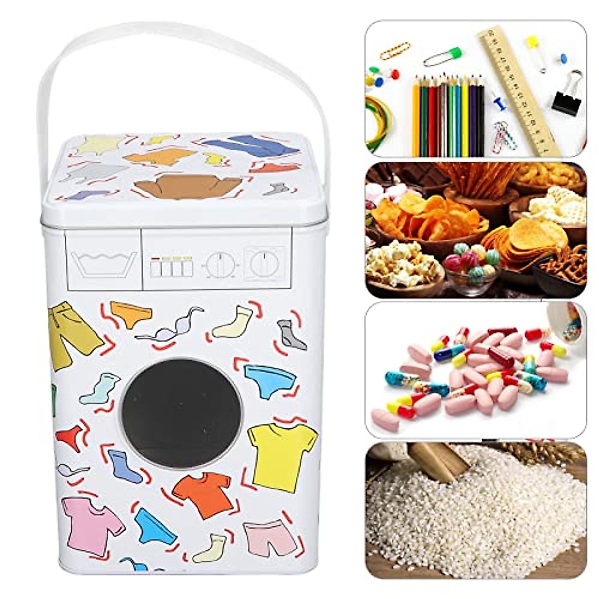Laundry Detergent Container, Powdered Laundry Detergent Container with Perspective Window Lid Laundry Detergent Powder Storage Tin Box, Washing Machine Appearance Large Capacity Storage Box