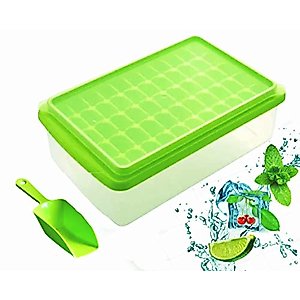 Large Ice Cube Mold, Ice Cube Tray for Freezer, Sphere Ice Container for Cocktails, 55 Mini Nugget Tray with Lid and Bin, Pebble Ice Bucket-Comes with Scoop, Cover, Ice Maker and Holder.
