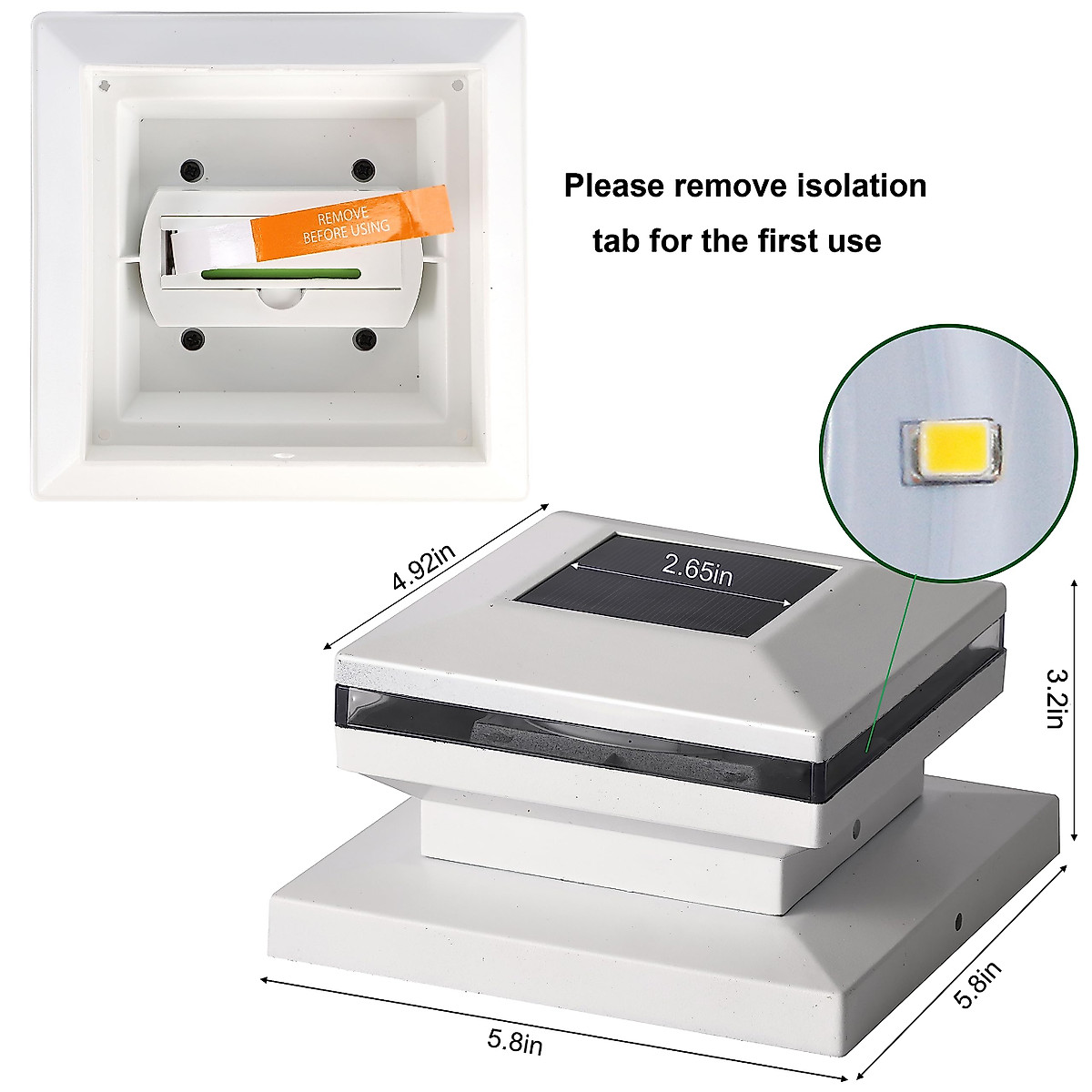 Dynaming 6 Pack Solar Post Lights, Outdoor Decorative Post Cap Light, Solar Powered White Shell Caps, Brightness Warm White LED Lighting for Fence Deck Patio, Fit 4x4, 5x5 or 6x6 Vinyl/Wooden Posts