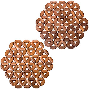 Tlence 8 Pack Bamboo Trivet Mat, Bamboo Hot Plate Pad, Heat Resistant Table Counter Protector, Coaster for Hot Tea Coffee Pot Plates Pans Bowls, Festive Design Table Décor, Kitchen Gift Idea