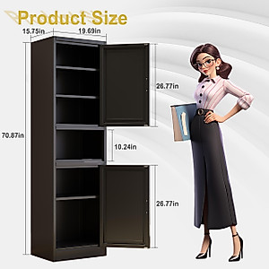 Tall Bathroom Storage Cabinet, 71" H Slim Corner Floor Cabinet with 2 Doors and 3 Adjustable Shelves, Small Space Narrow Bathroom Organizer for Bathroom Living Room Home Office