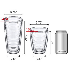 Amazing Abby - Alaska - 16-Ounce and 24-Ounce Insulated Plastic Tumblers (Set of 6), Double-Wall Plastic Drinking Glasses, All-Clear Reusable Plastic Cups, BPA-Free, Shatter-Proof, Dishwasher-Safe