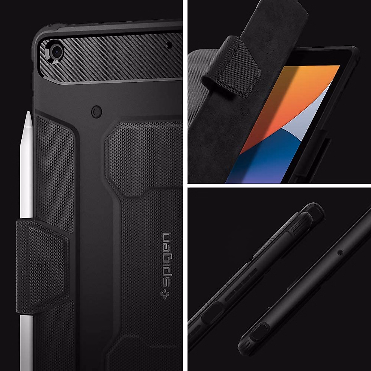 Spigen Rugged Armor Pro Designed for iPad 10.2 Case, iPad 9th Generation Case (2021) / iPad 8th Generation Case (2020) / iPad 7th Generation Case (2019) with Pencil Holder - Black