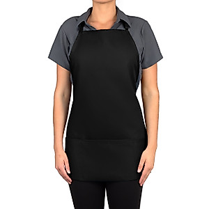KNG Black 3 Pocket Adjustable Bib Apron for Men and Women - Pack of 2