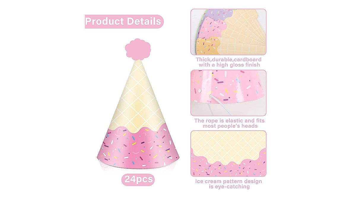 Colorful Ice Cream Cone Party Hats - Perfect for Birthdays & Events