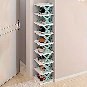 9 Tier Narrow Vertical Shoe Rack Space Saving DIY Freestanding Shoe Organizer with Storage Bag