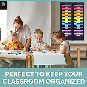 Hippo Creation Heavy Duty Storage Pocket Chart for Classroom, 20 Pocket Storage Organizer with 4 Over-Door Hangers, Hanging Wall Organizer for File Folders, School Mailbox, Home Office Papers - Black