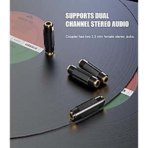 SNLLMZI 5pack 3.5 mm Female to Female Adapter, 3.5mm Stereo Jack to 3.5mm Stereo Jack Adapter Connectors Stereo Coupler Female to Female - Gold Plated