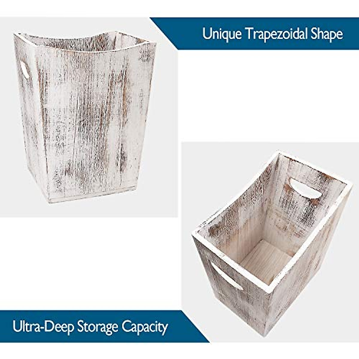 Honest Wood Trash Can,Rustic Farmhouse Style Wastebasket Bin with Handle for Living Room,Bedroom,Bathroom,Kitchen,Office(White)