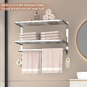 DDS-DUDES 3-Tier Towel Racks for Bathroom with Towel Bars Multilayer Hotel Towel Shelf Stainless Steel Wall-Mounted Brushed Finish Holder with Towel Shelves 23 Inches