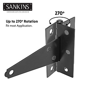 SANKINS 4 Inch T-Strap Shed Door Hinges Heavy Duty, Black Tee Gate Hinges for Wooden Fences, Yard Door, Barn Door Gates, Wrought Hardware Rustproof, 2Pack