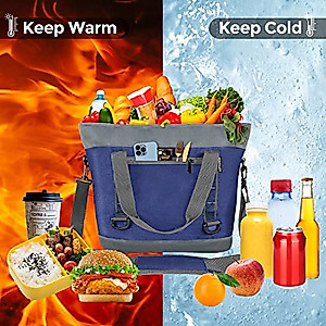 Nukuaaot Large Insulated Cooler Bag 35 Cans，Insulated Reusable Grocery Bag with Shoulder Strap,Leak-Proof Soft Cooler Bag for Travel, Beach, Camping Shopping Black Blue