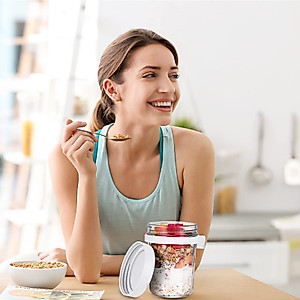 8 Pcs 10 oz Overnight Oats Containers with Lids and Spoons Large Capacity Airtight Oatmeal Overnight Oat Jars with Measurement Marks Oatmeal Container for Milk Cereal Fruit (White)