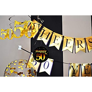 50th Birthday and Anniversary Decorations Party Pack - Cheers to 50 Years Banner, Balloons, Swirls and Confetti Party Supplies